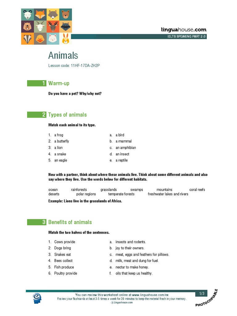 Animals Ielts Speaking British English Student | PDF | Organisms | Nature