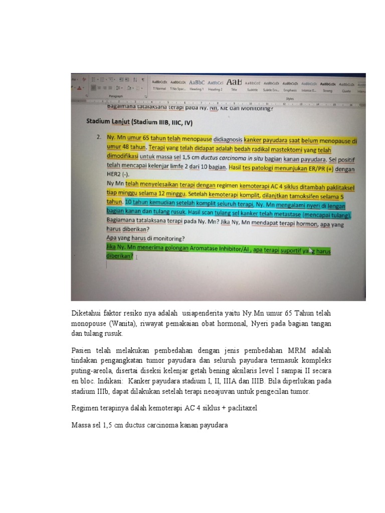 TUGAS KASUS FARMAKOTERAPI I Kanker Payudara | PDF | Sains & Matematika