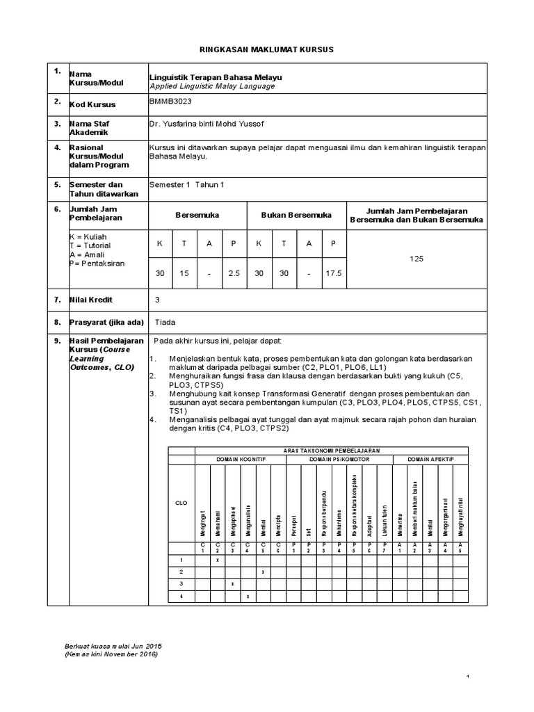 BMMB3023 Lingusitik Terapan (RMK) | PDF