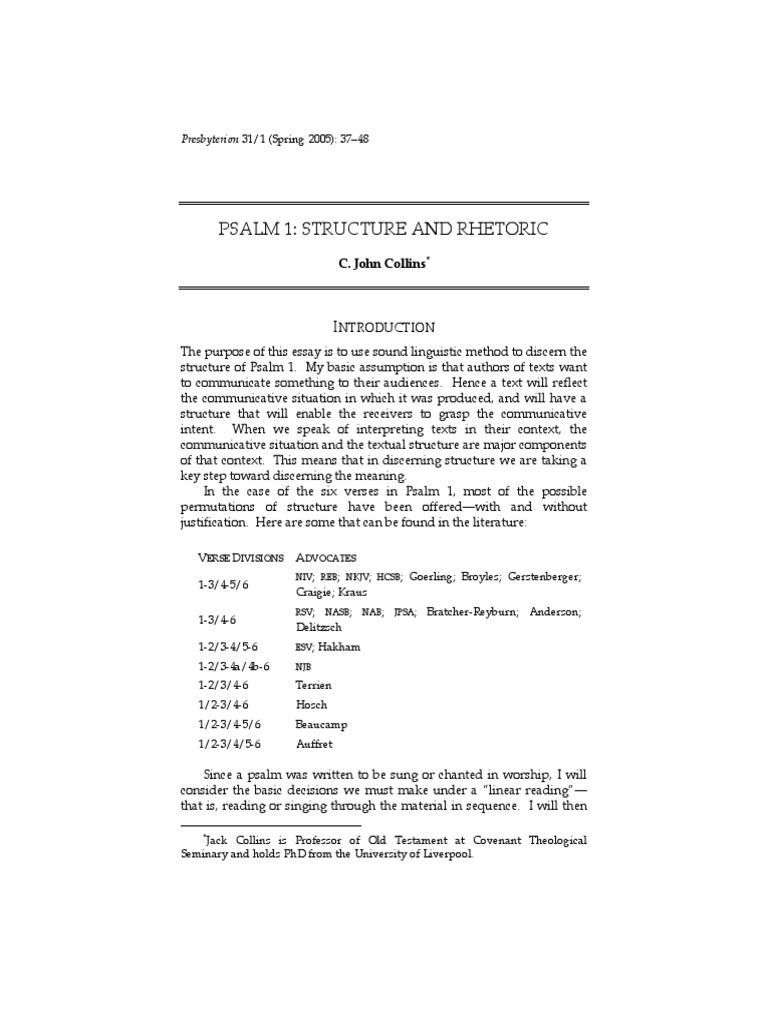 Analyzing Psalm 1's Structure and Rhetoric | PDF | Covenant Theology ...