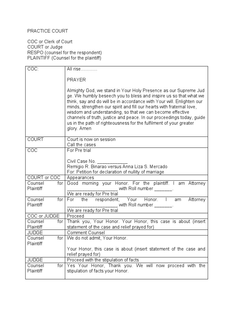 PRACTICE COURT Script | Download Free PDF | Divorce | Judge