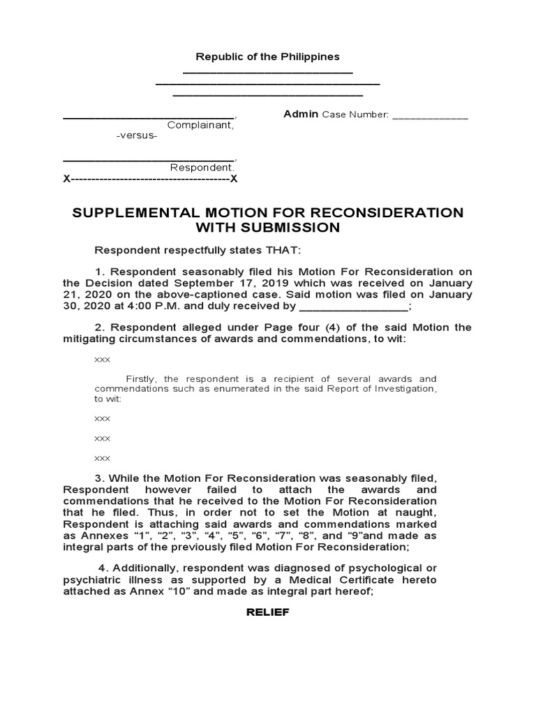 Sample Supplemental Motion | PDF | Government | Justice