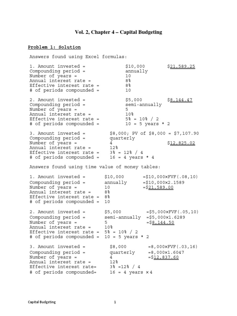 Vol. 2, Chapter 4 - Capital Budgeting: Problem 1: Solution | Download Free PDF | Net Present ...
