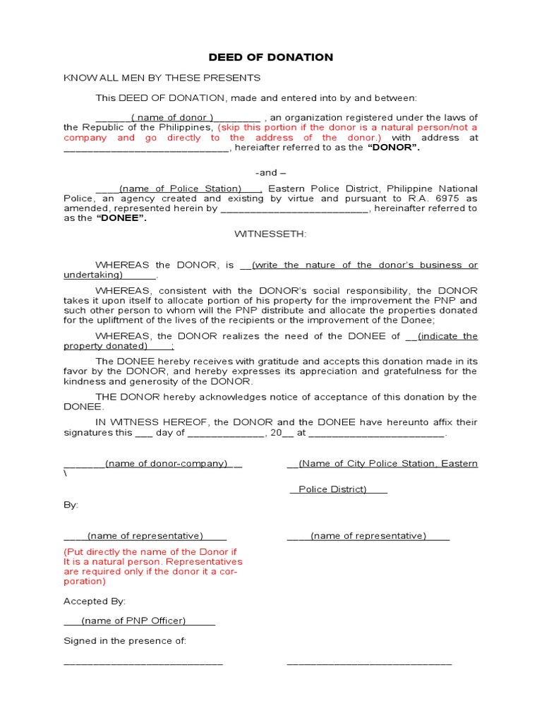 Deed of Donation Format | Download Free PDF | Civil Law (Common Law ...