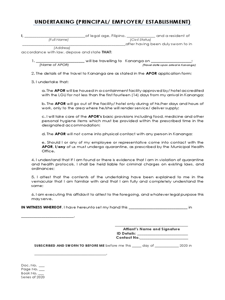 3 - Updated Undertaking For Employer | PDF | Affidavit | Virtue