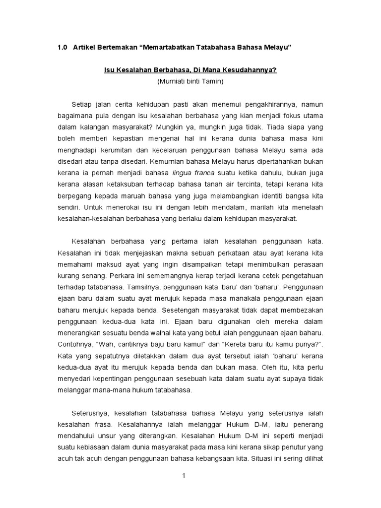 Artikel Memartabatkan Bahasa Melayu Dan Analisis Jenis Ayat Dan Ragam ...