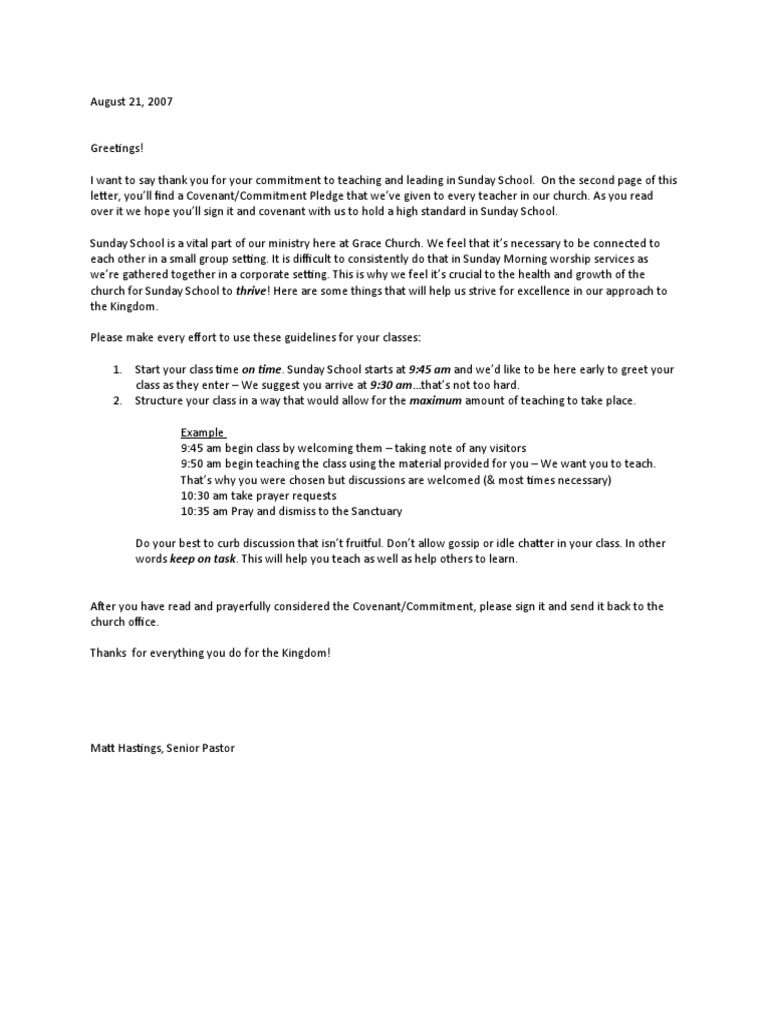 Sunday School Teachers Covenant | Download Free PDF | Prayer | Sunday ...