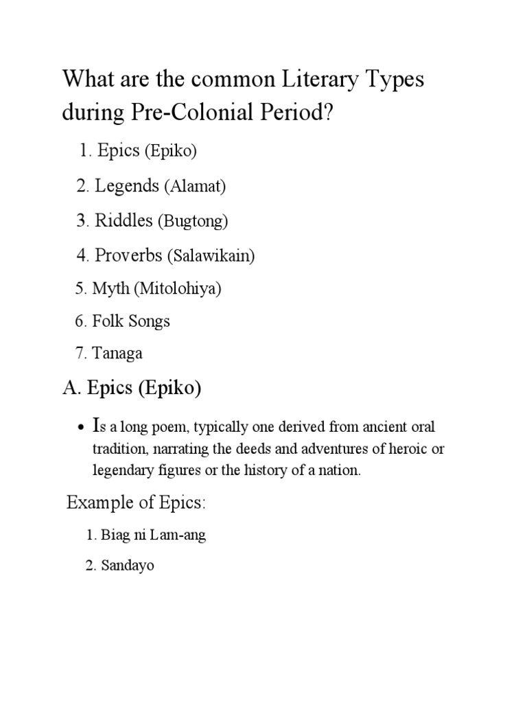 What Are The Common Literary Types During Pre-Colonial Period? | PDF ...