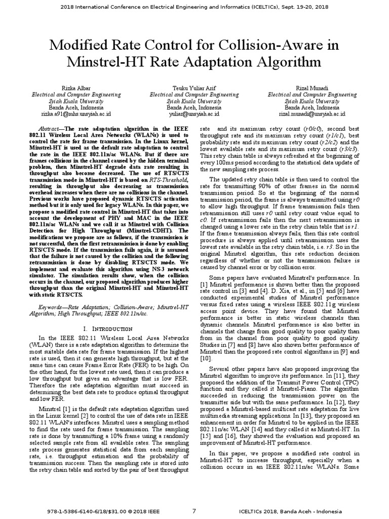 Modified Rate Control For Collision-Aware in Minstrel-HT Rate Adaptation Algorithm | PDF | Ieee ...