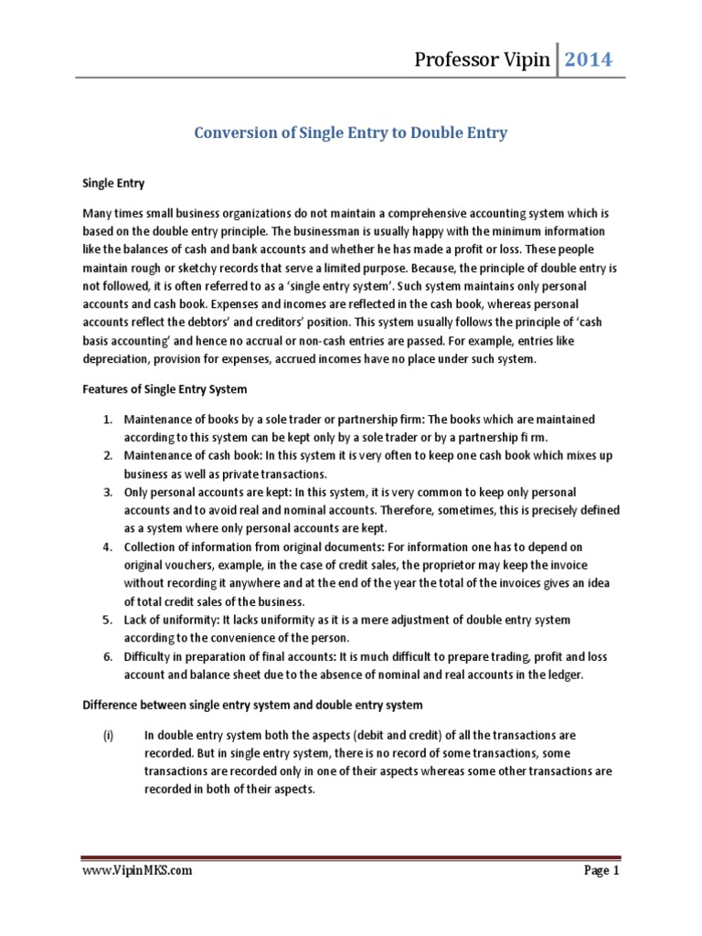 7 - Conversion of Single Entry To Double Entry PDF | PDF | Bookkeeping ...