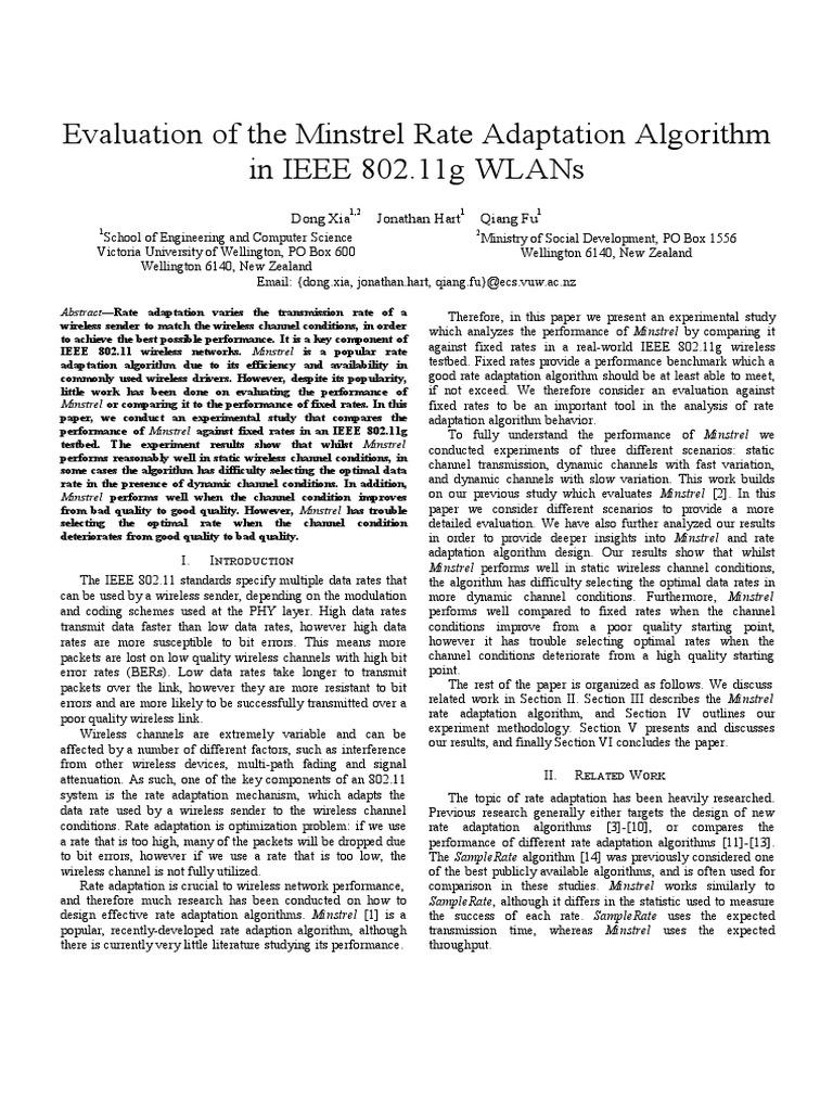 Evaluation of The Minstrel Rate Adaptation Algorithm in Ieee 802.11G Wlans | PDF | Bit Rate ...
