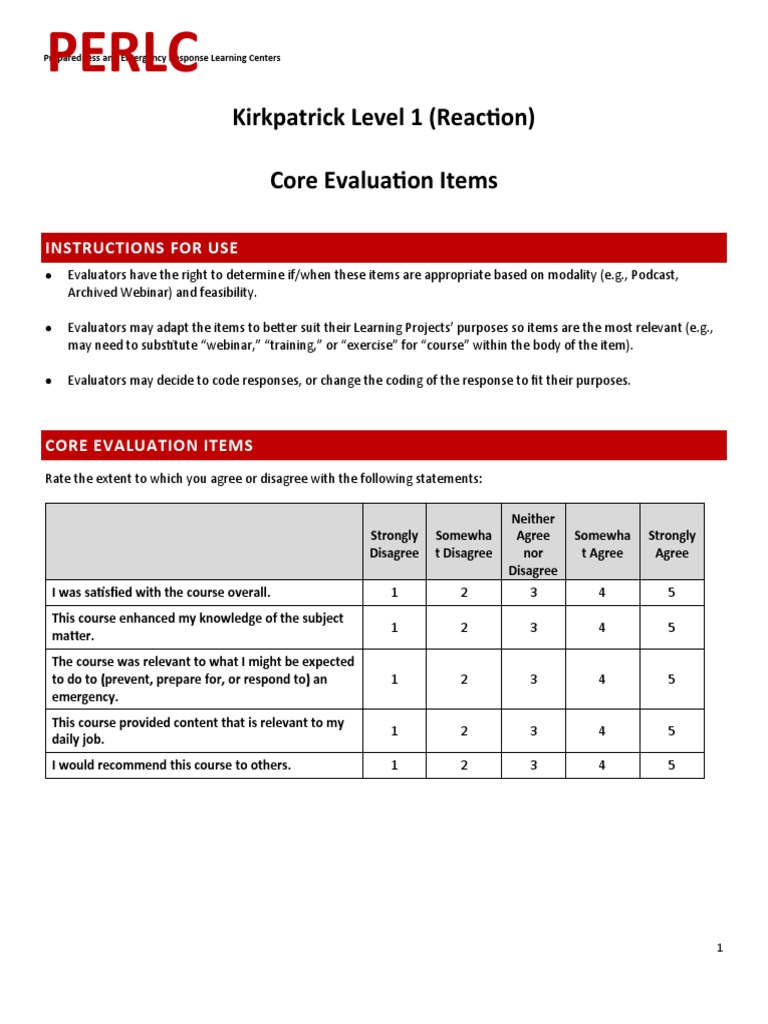 Kirkpatrick Level 1 Evaluation Guide | PDF | Evaluation | Data