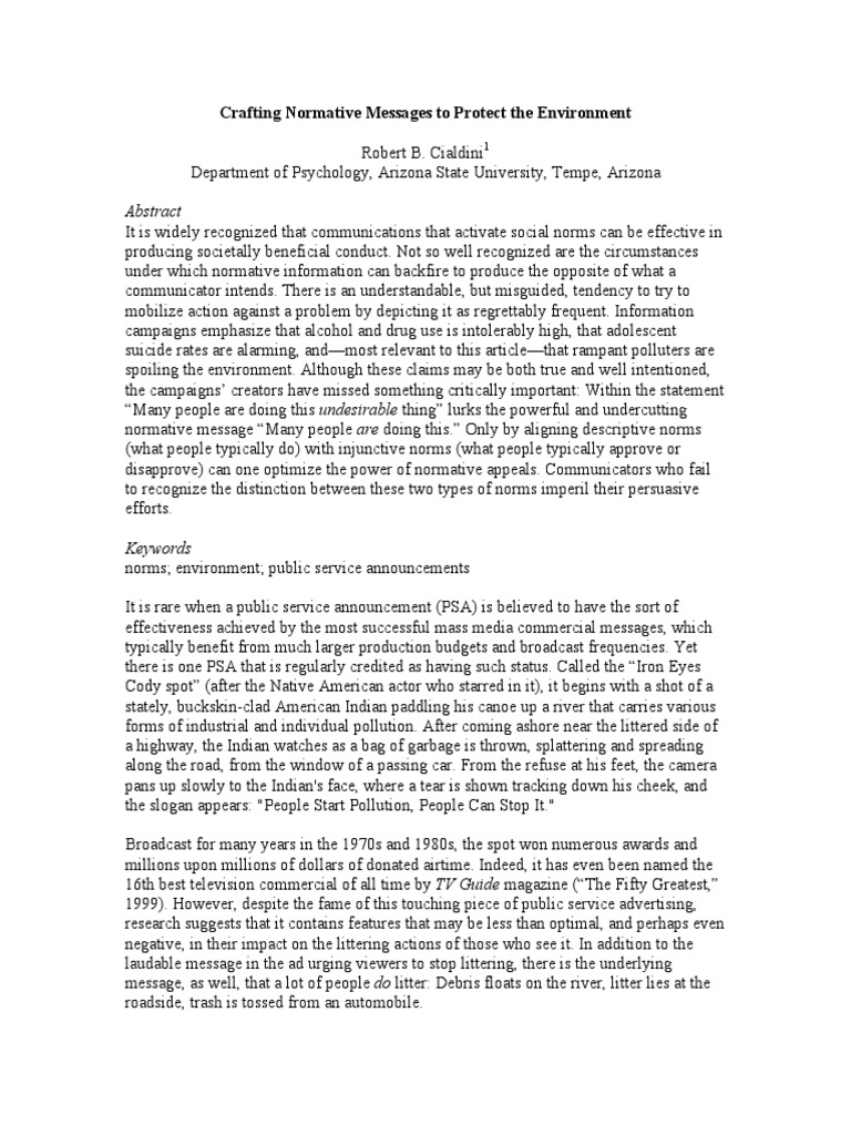 Crafting Normative Messages To Protect The Environment | PDF ...