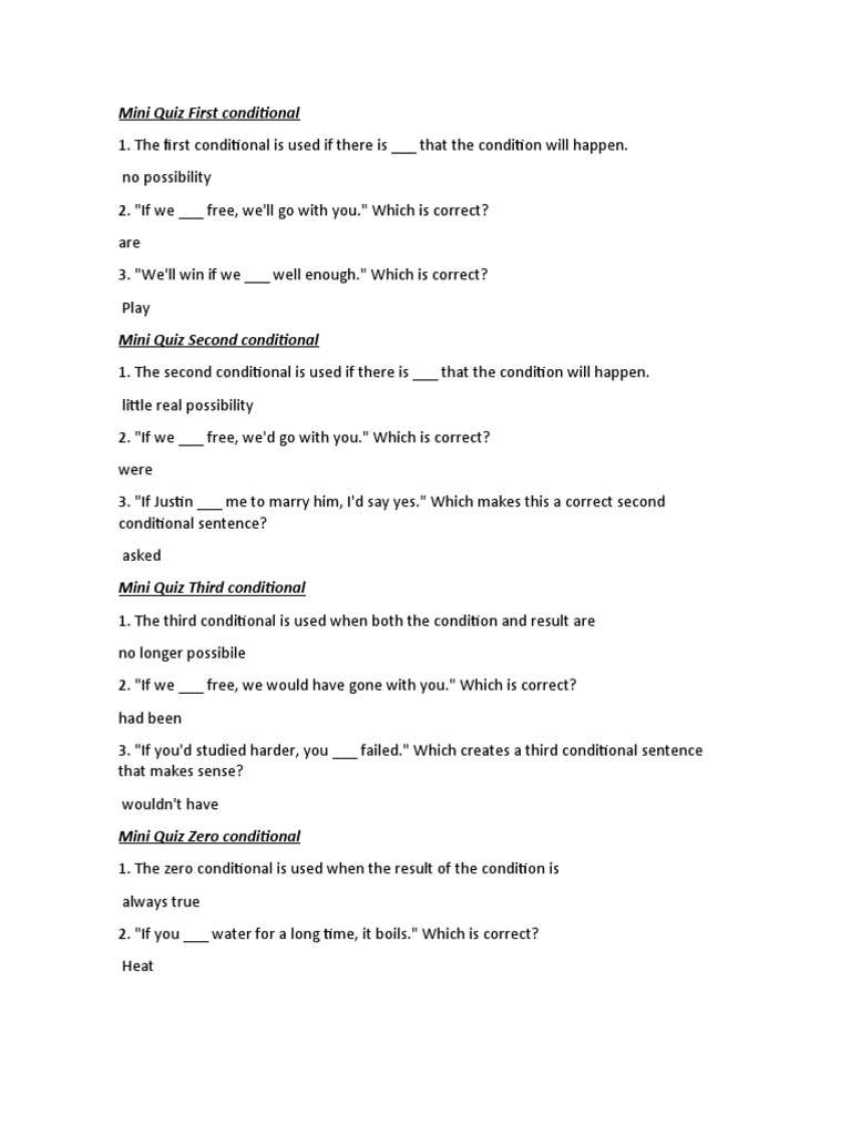 Conditionals Mini Quiz Overview | PDF