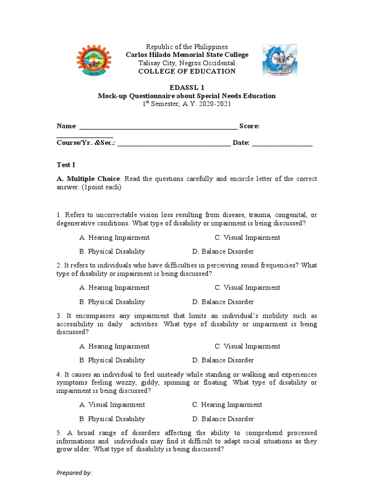 Sanaol Questionnaire | PDF | Intellectual Disability | Disability