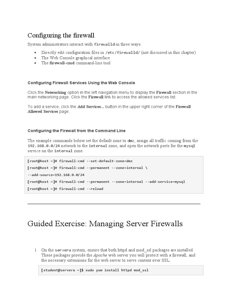 Configuring The Firewall: Guided Exercise: Managing Server Firewalls | Download Free PDF | Port ...