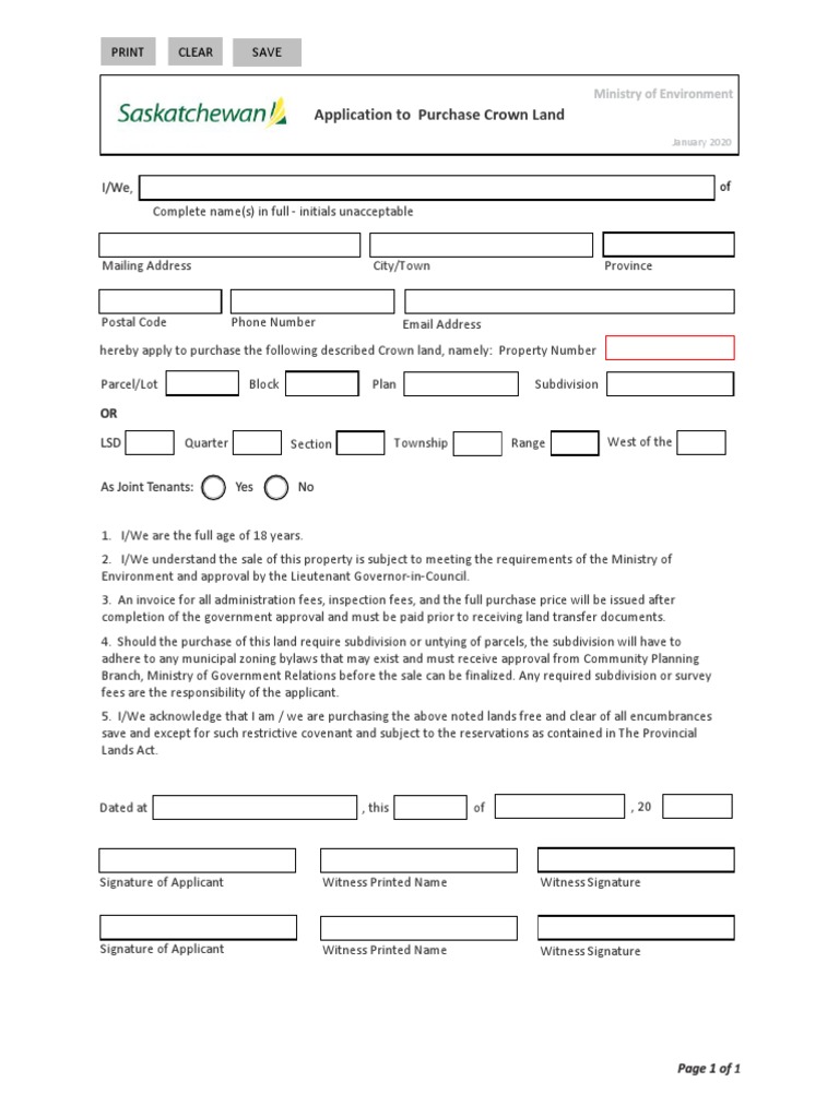 Crown Land Purchase Application Form | PDF