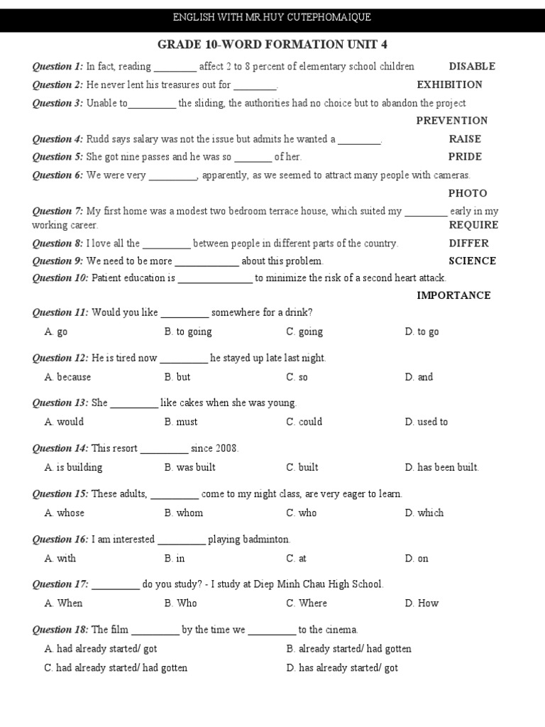 Grade 10-Word Formation Unit 4: Working Career | PDF | Vladimir Lenin