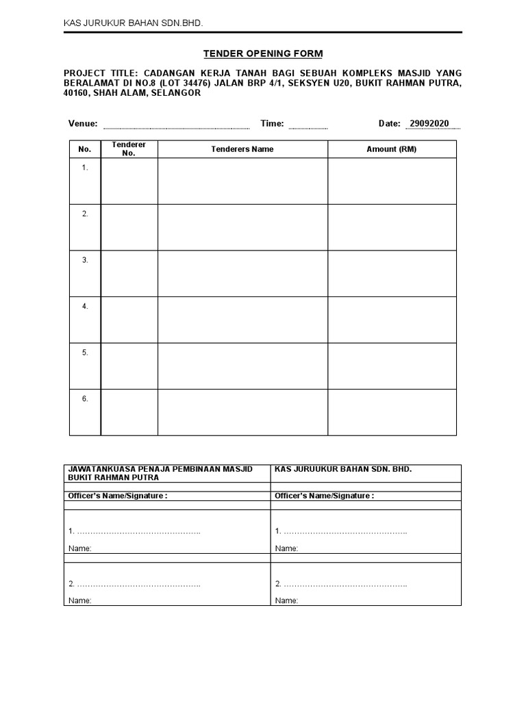 Open Tender Form | PDF