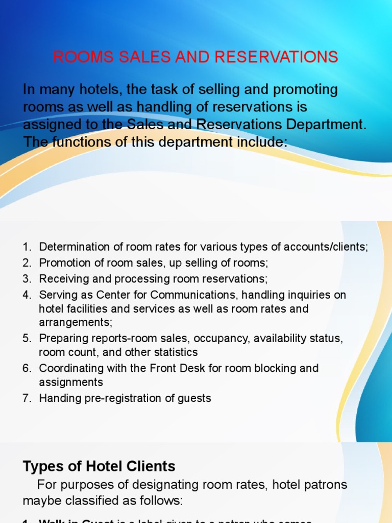 Functions of Sales and Reservations Department | PDF | Hotel | Tourism