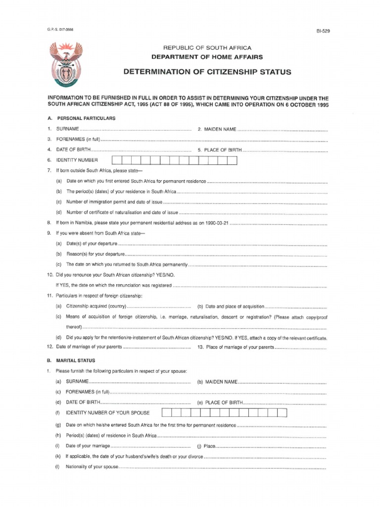 Dha-529 South Africa Citizenship Form | PDF