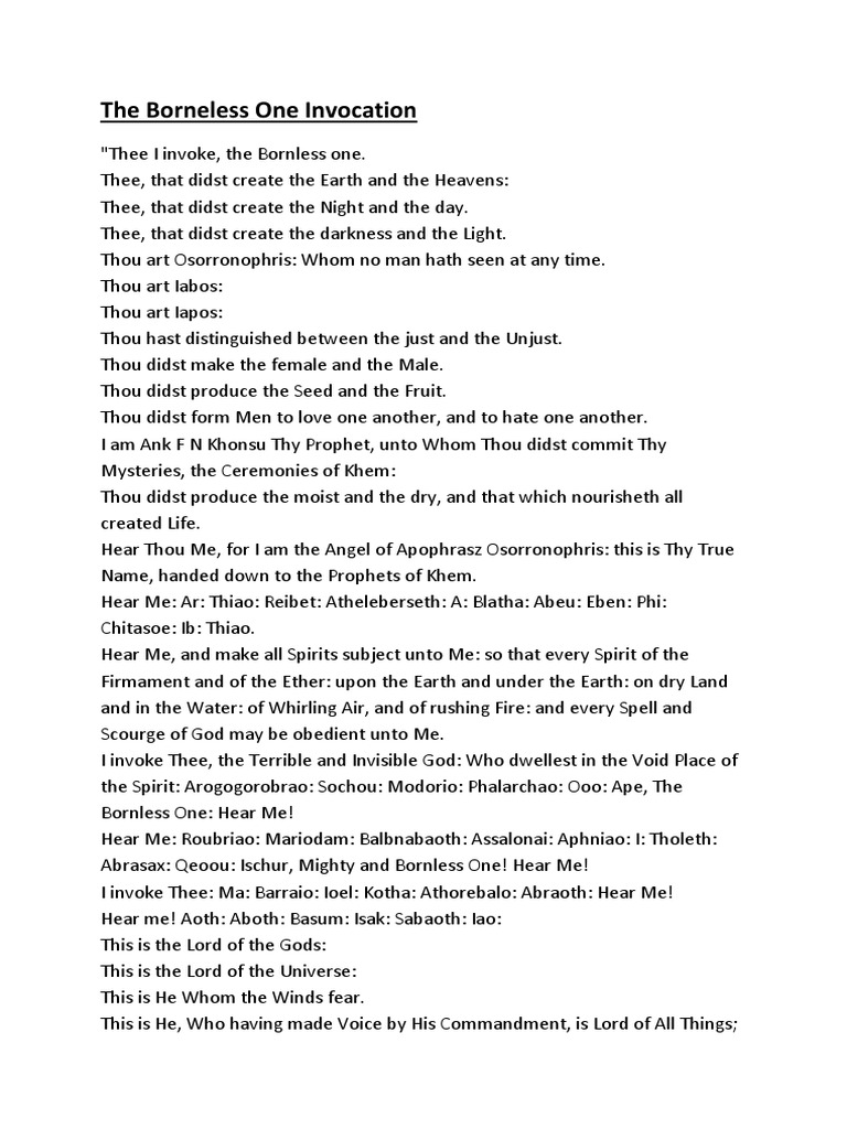 Bornless One Invocation Ritual | PDF | Religious Belief And Doctrine ...