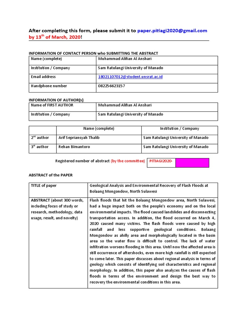 Abstract Form of PIT IAGI 2020 | PDF | Flood | Emergency Management