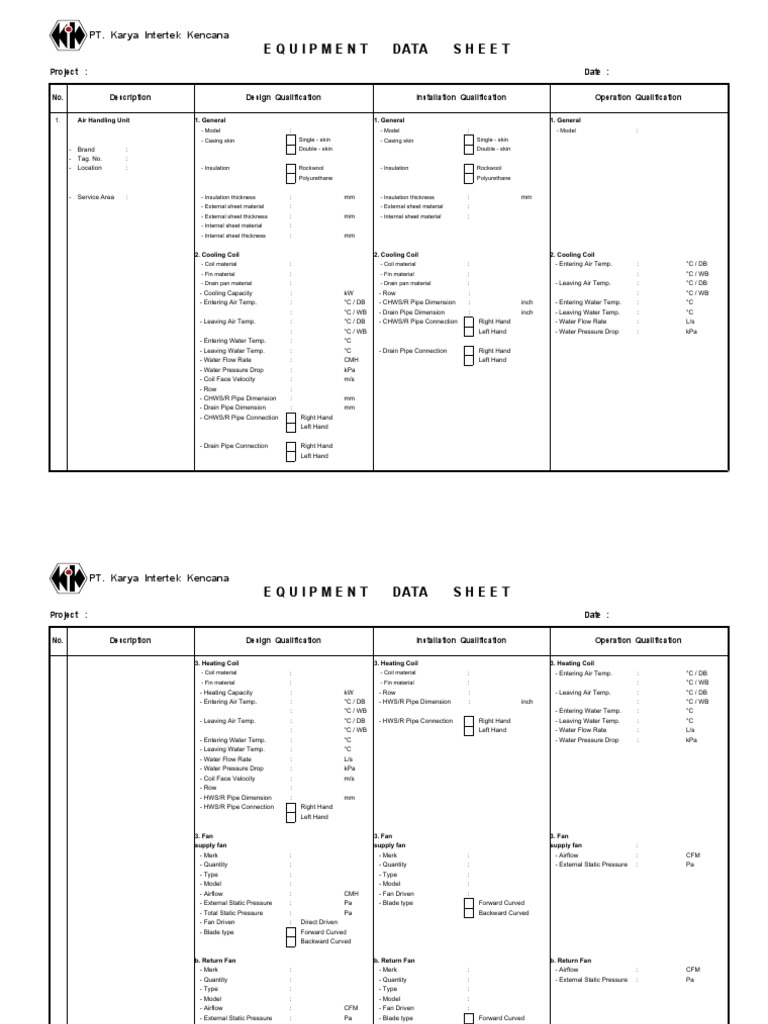 Data Sheet Ahu Farmasi | PDF | Heat Exchanger | Flow Measurement