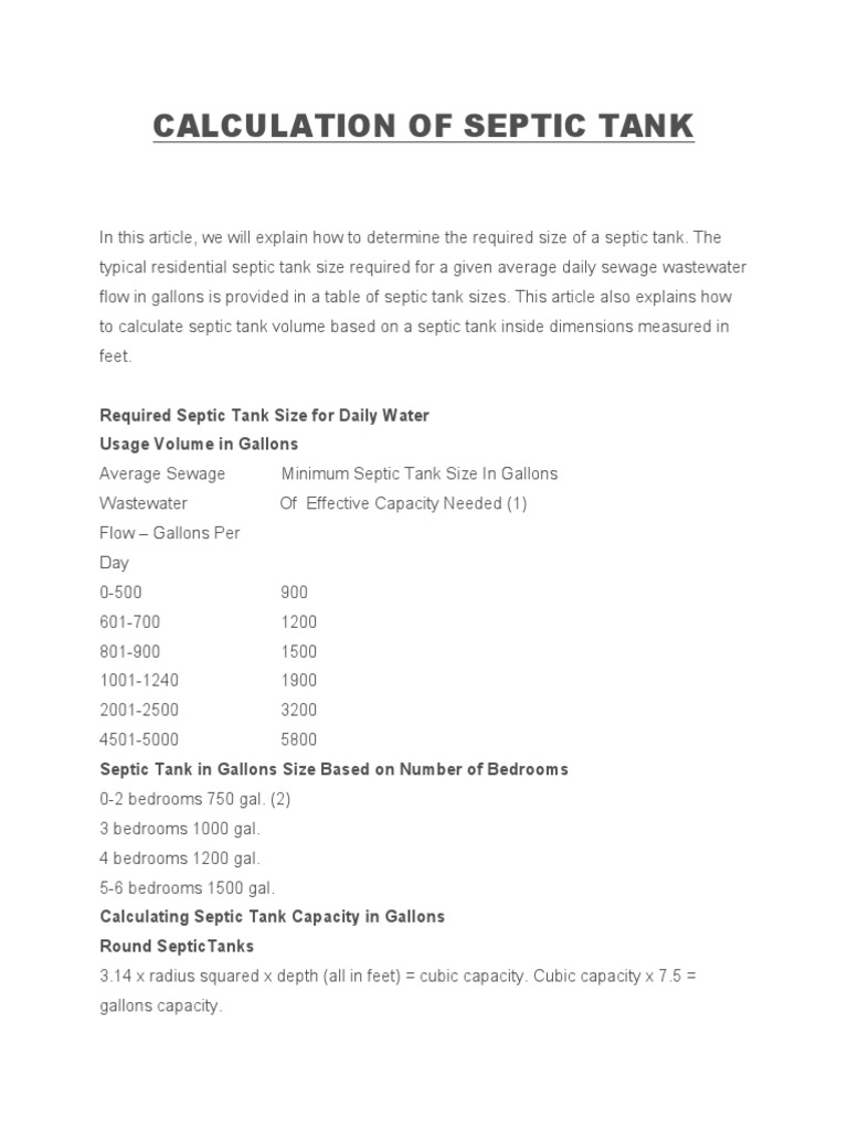 Calculation of Septic Tank