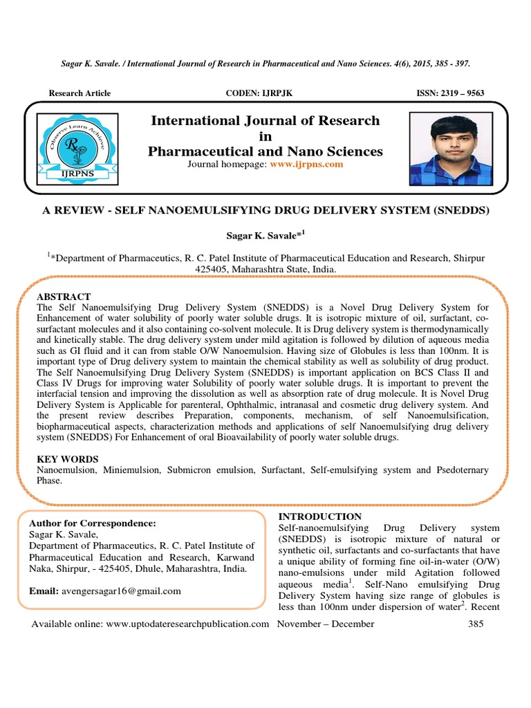 A Review - Self Nanoemulsifying Drug Delivery System (Snedds) | PDF ...