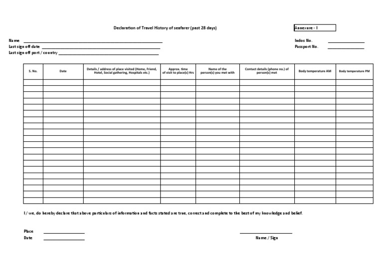 Seafarer Travel History Declaration Form | PDF
