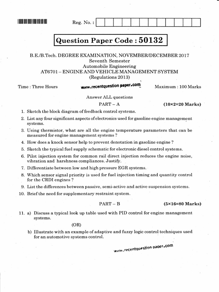 AT6701 Engine and Vehicle Management System Question Paper Nov Dec 2017 ...