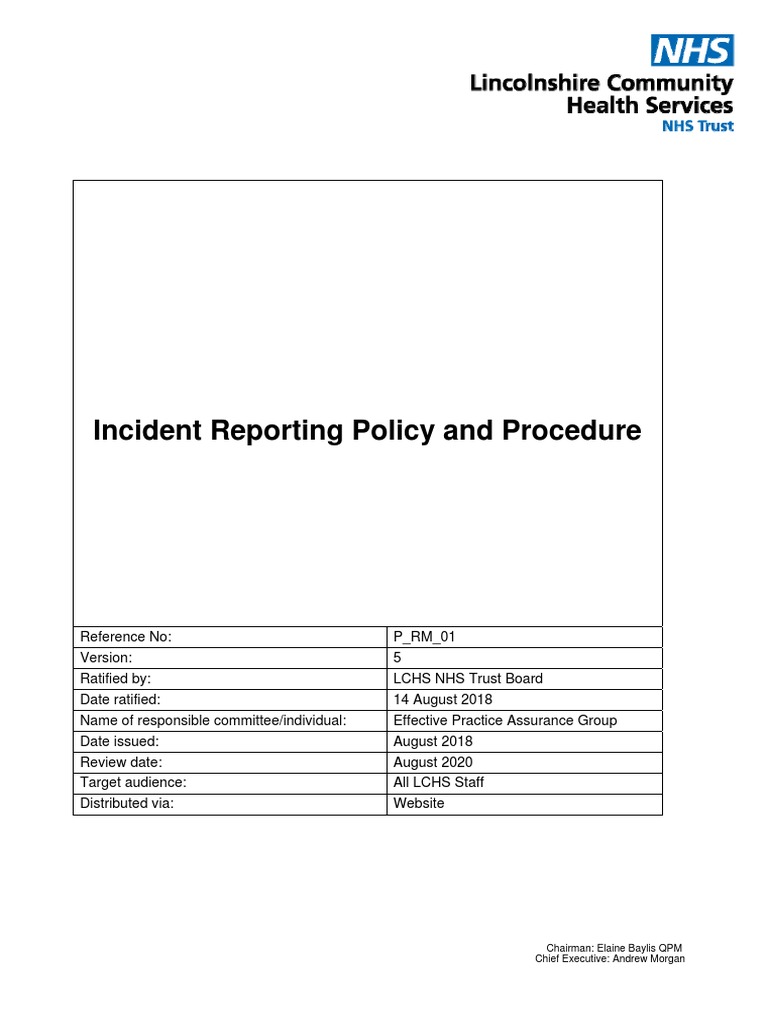P RM 01 Incident Reporting Policy | PDF | Patient Safety | National ...