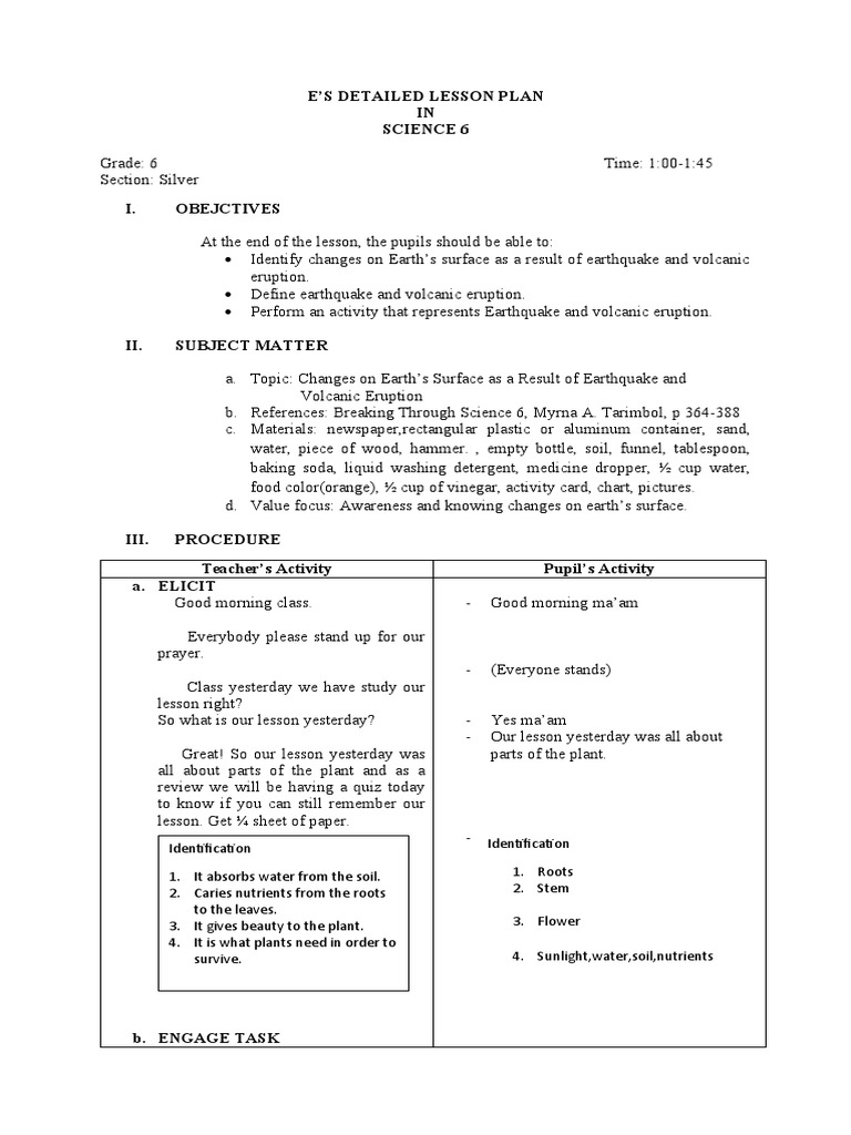 Es Detailed Lesson Plan in Science | PDF | Fault (Geology) | Plate ...