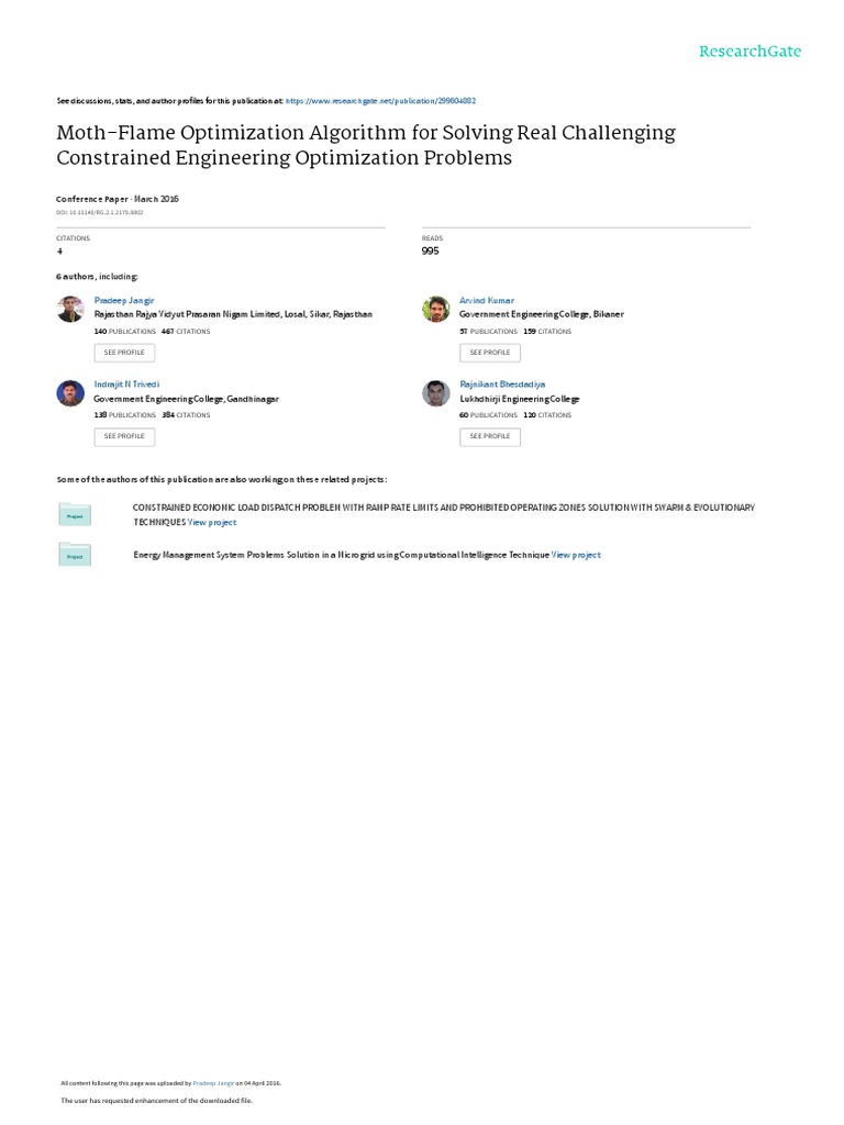 Moth-Flame Optimization Algorithm For Solving Real Challenging Constrained Engineering ...