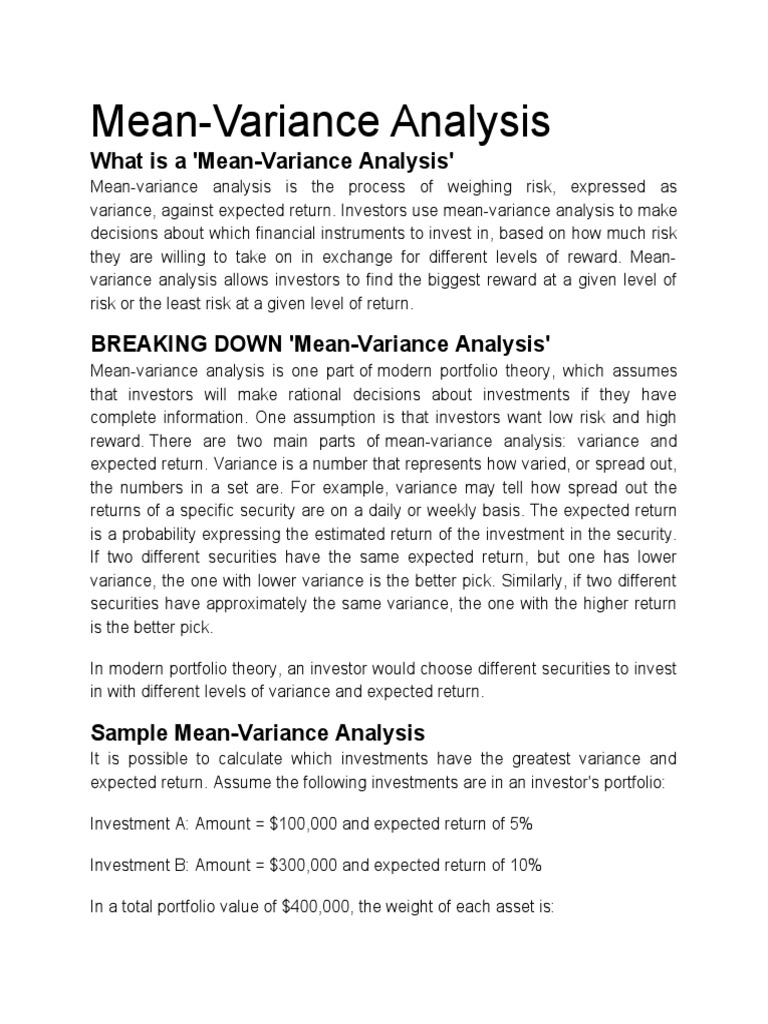 What Is A 'Mean-Variance Analysis' | PDF | Modern Portfolio Theory ...