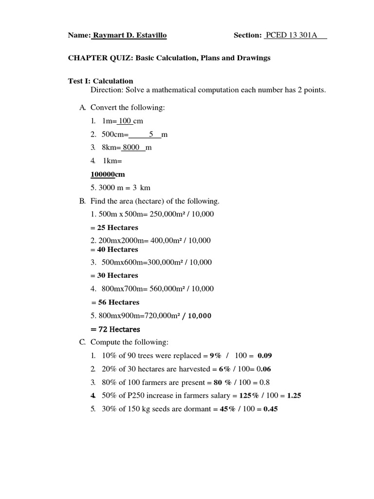 Chapter 3 Quiz - Basic Calculation, Plans and Drawing | PDF ...