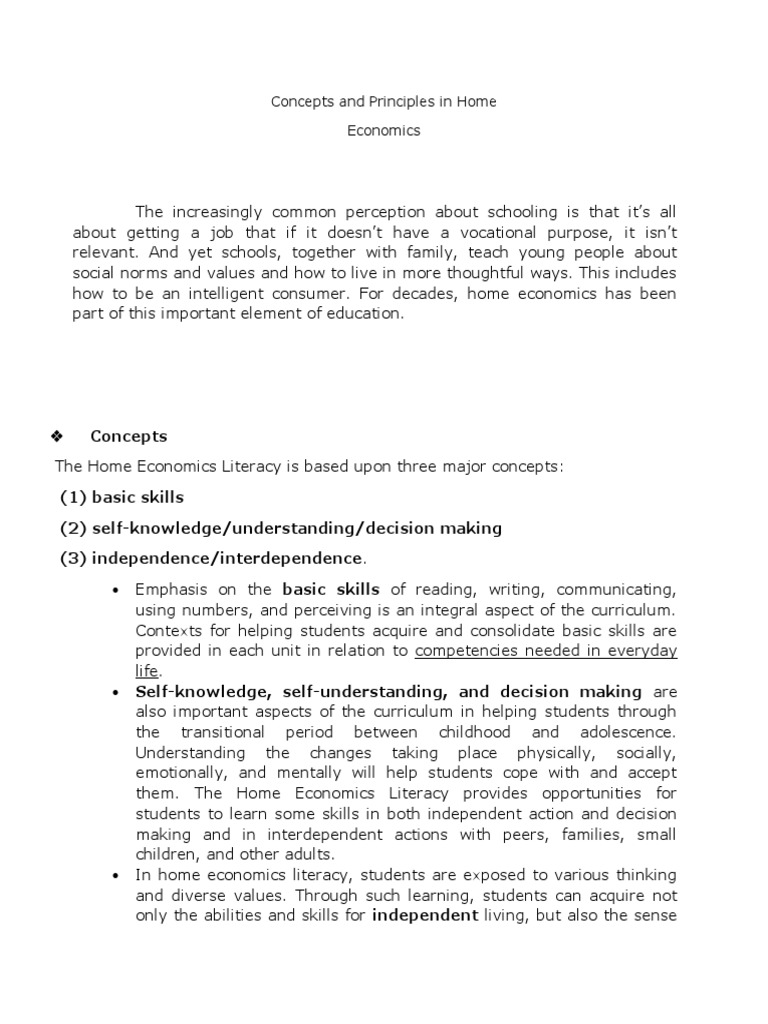 Home Economics Starter | PDF | Home Economics | Literacy