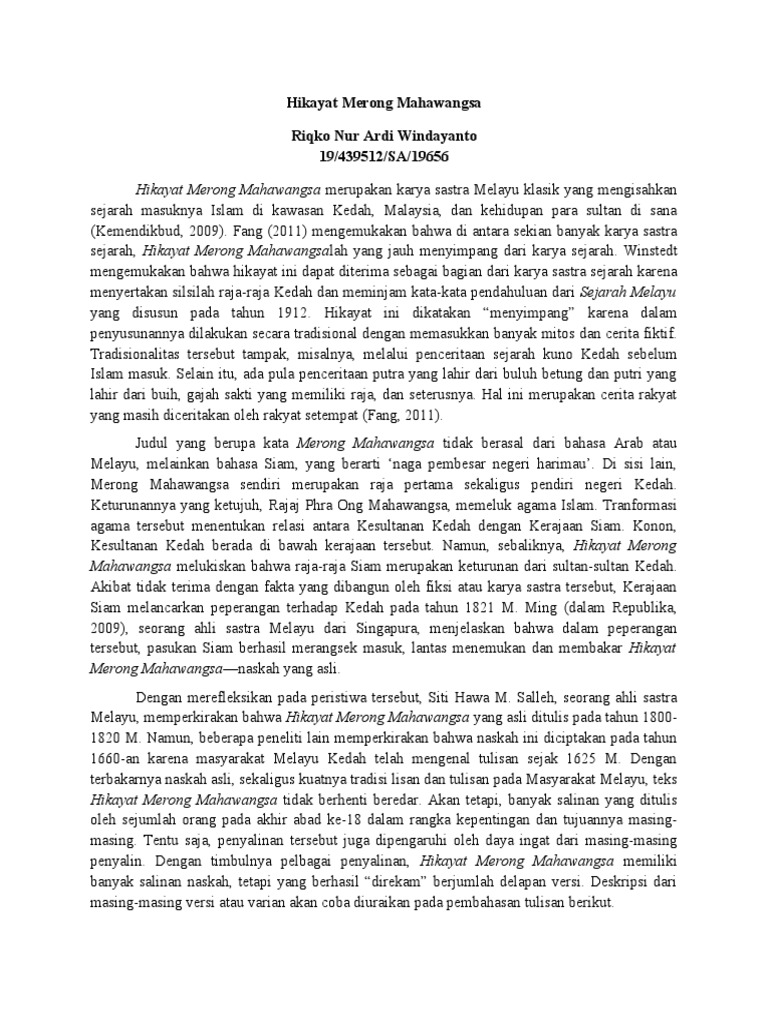 Deskripsi Naskah Hikayat Merong Mahawangsa | PDF | Klasik