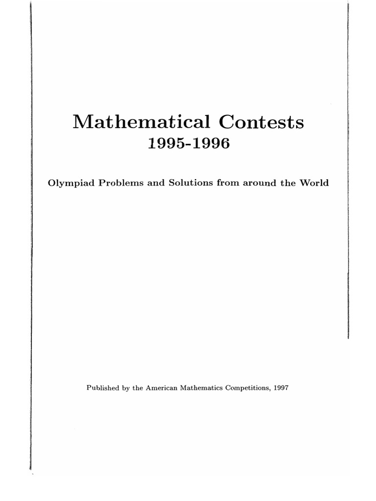 Mathematical Contests 1995 1996 Olympiad Problems And Solutions
