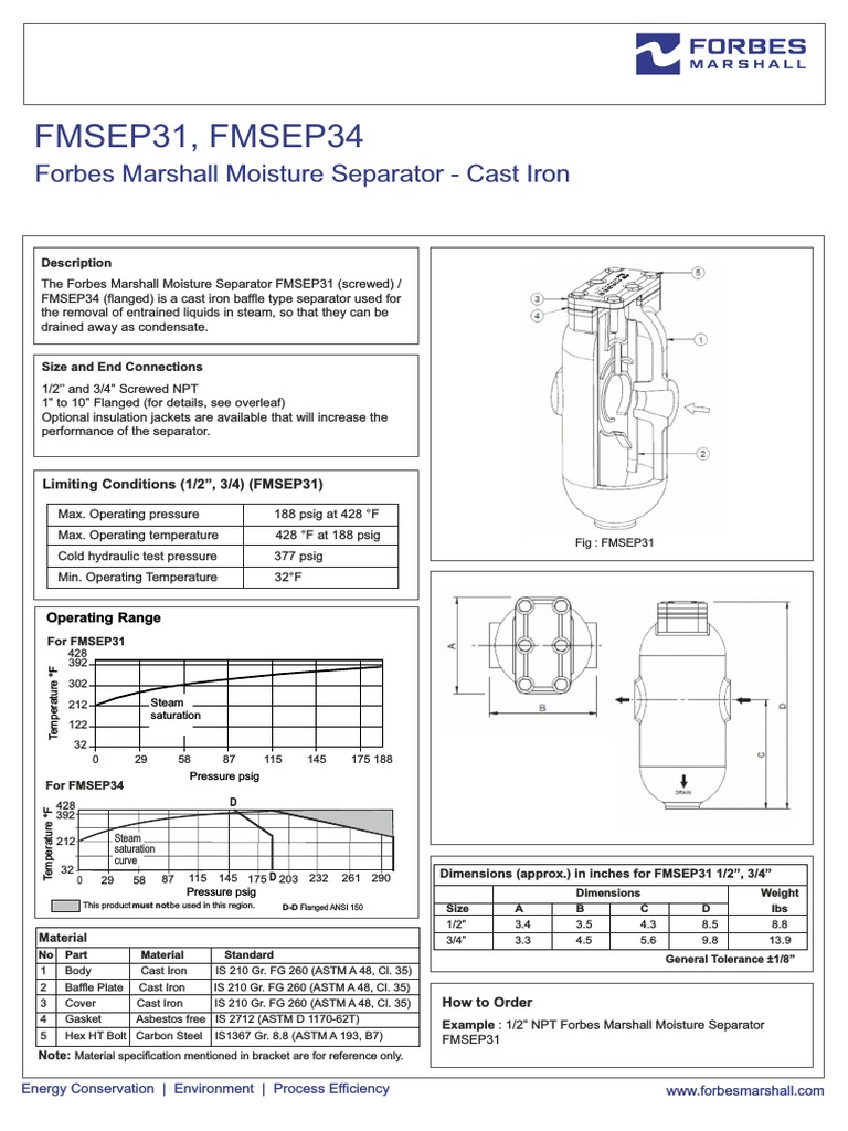 Fmsep31, Fmsep34: Forbes Marshall Moisture Separator - Cast Iron | PDF ...