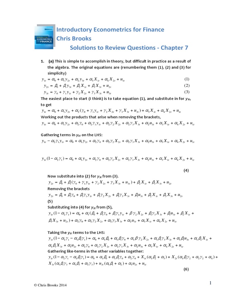 Chapter 7 Solutions Solution Manual Introductory Econometrics For Finance | PDF | Vector ...