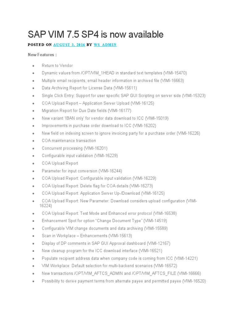 SAP VIM 7.5 SP4 Is Now Available: New Features | Download Free PDF ...