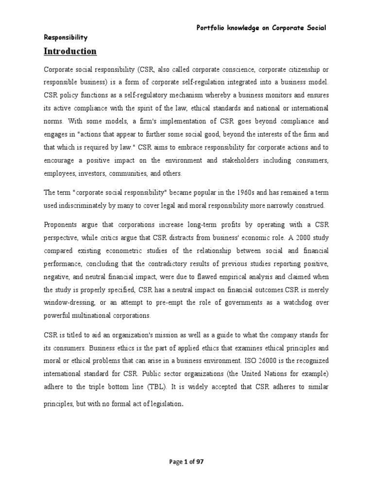 CSR Knowledge Portfolio | PDF | Corporate Social Responsibility | Policy