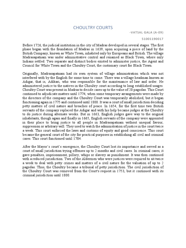 Choultry Courts | PDF | Jurisdiction | Judge