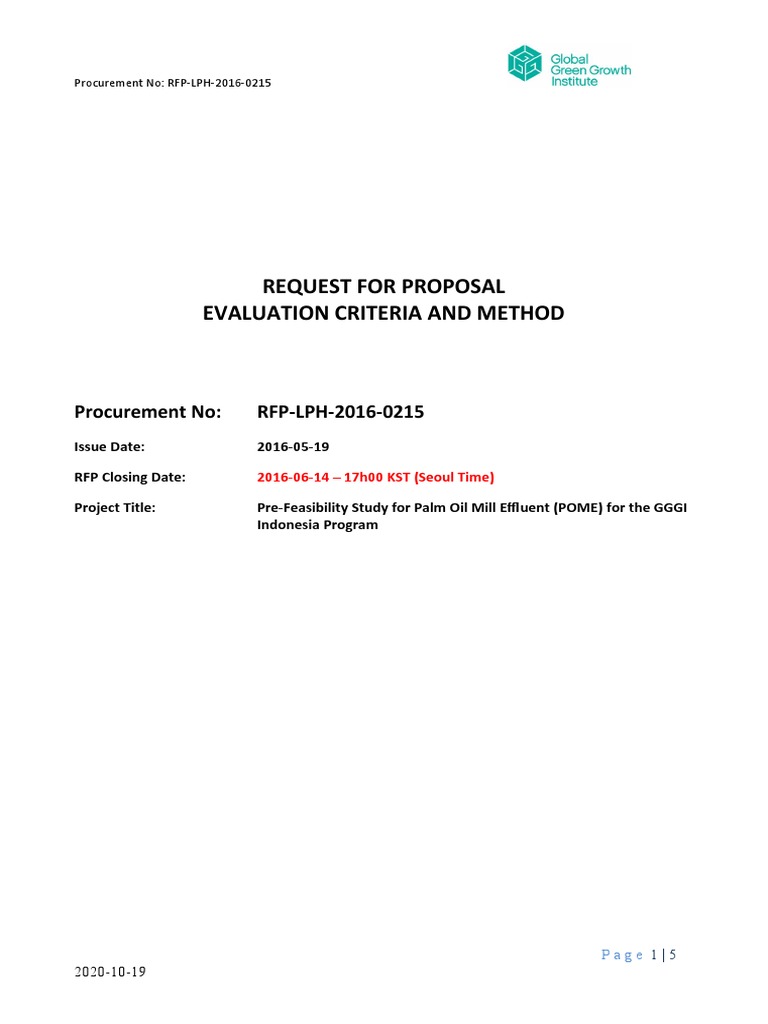Request For Proposal Evaluation Criteria and Method: Procurement No: RFP-LPH-2016-0215 | PDF ...