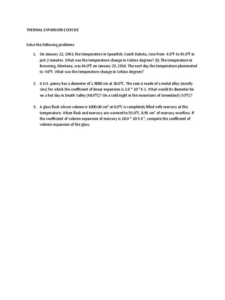 Thermal Expansion Exercise | PDF