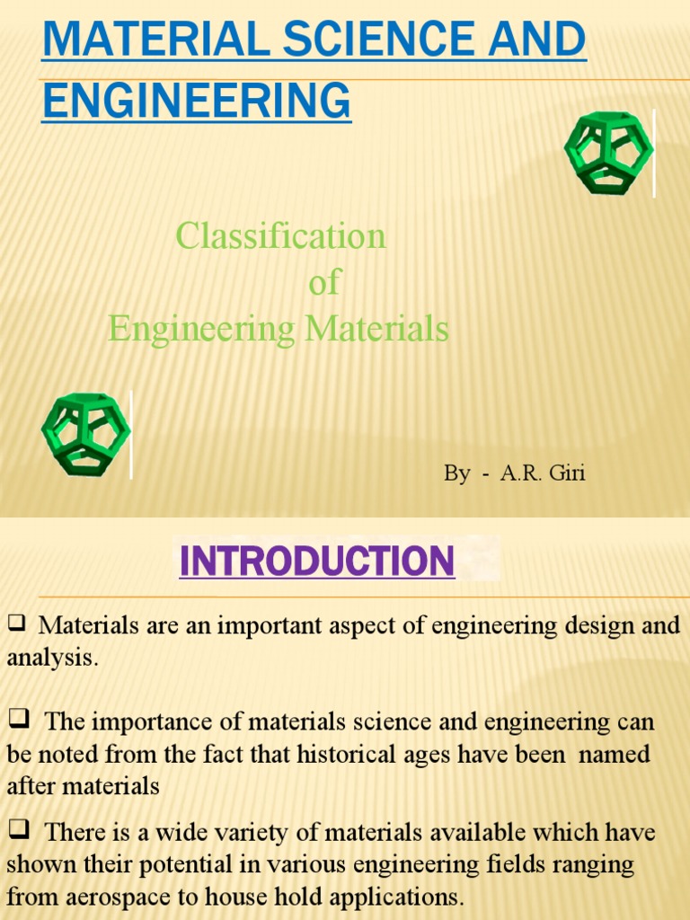Classification of Engineering Materials: by - A.R. Giri | Download Free ...