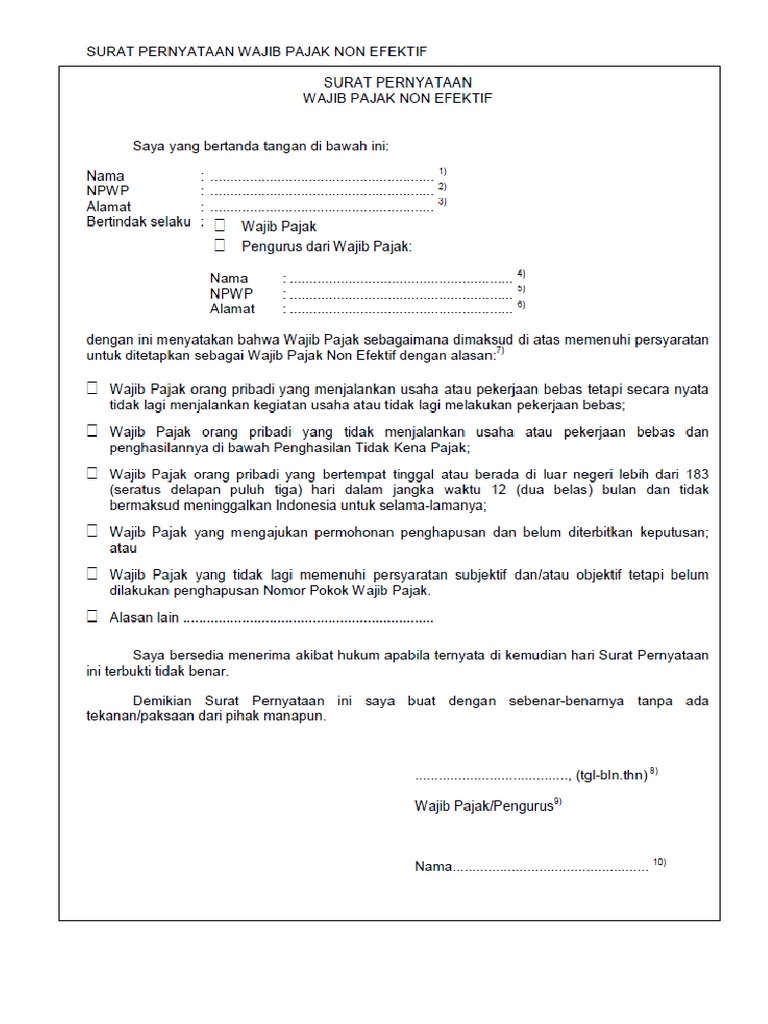 Formulir Permohonan NPWP Non Efektif | PDF