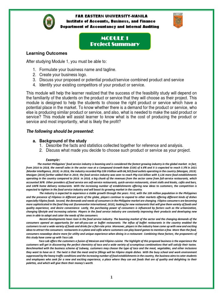 Module 1 - Project Summary PDF | PDF | Restaurants | Foods